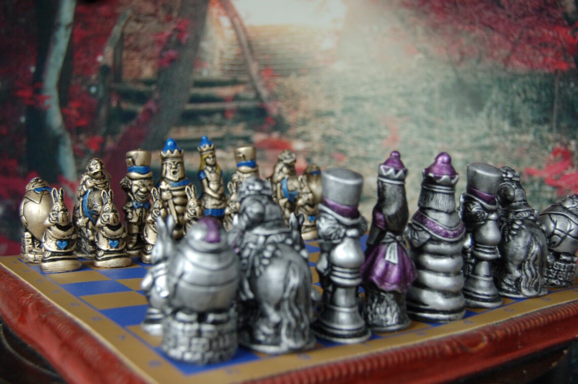 Alice in Wonderland Chess Set, Customisable Colours (pieces Only) Dark ...