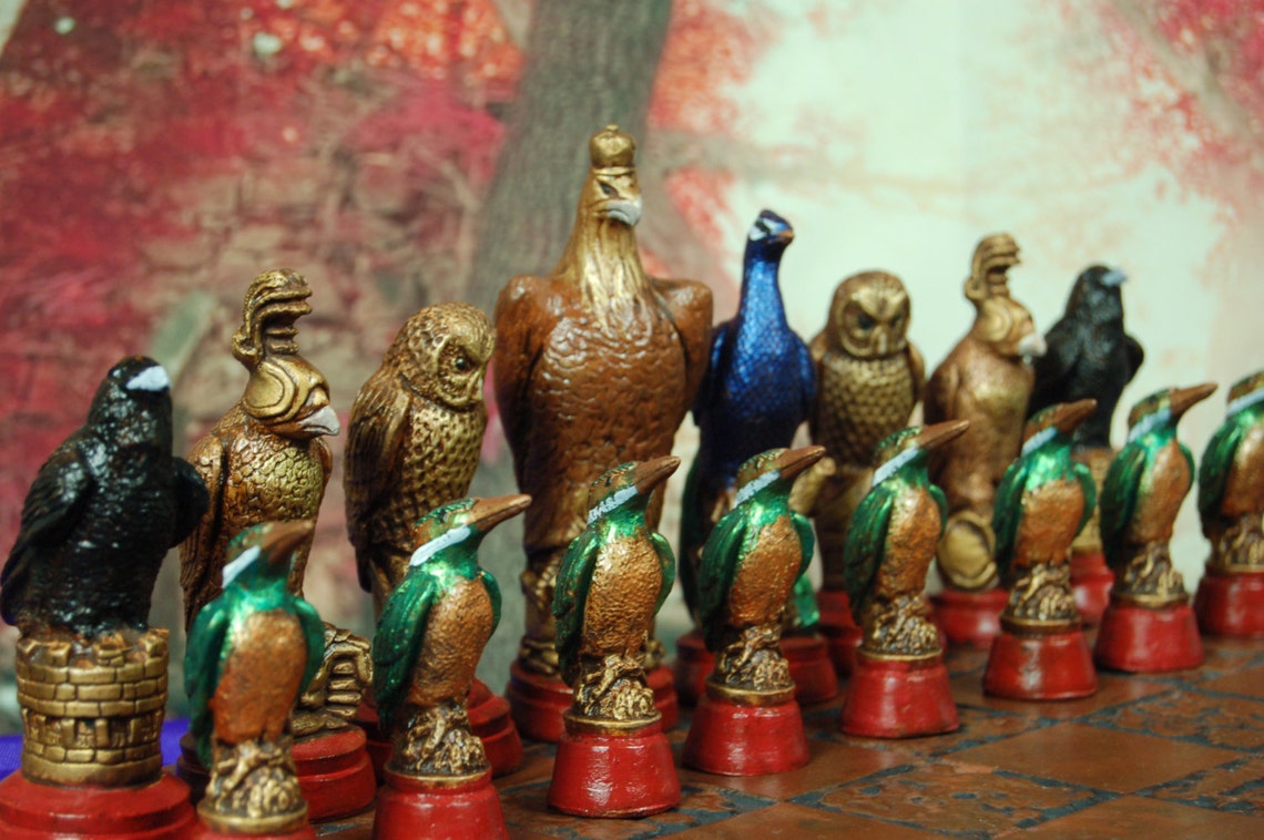 LARGE Birds Chess Set Customisable Colours Pieces | Etsy