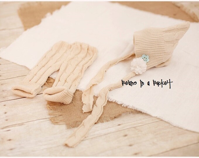 Newborn Photography Prop Knit Pants and Hat Set in Light Tan - Etsy