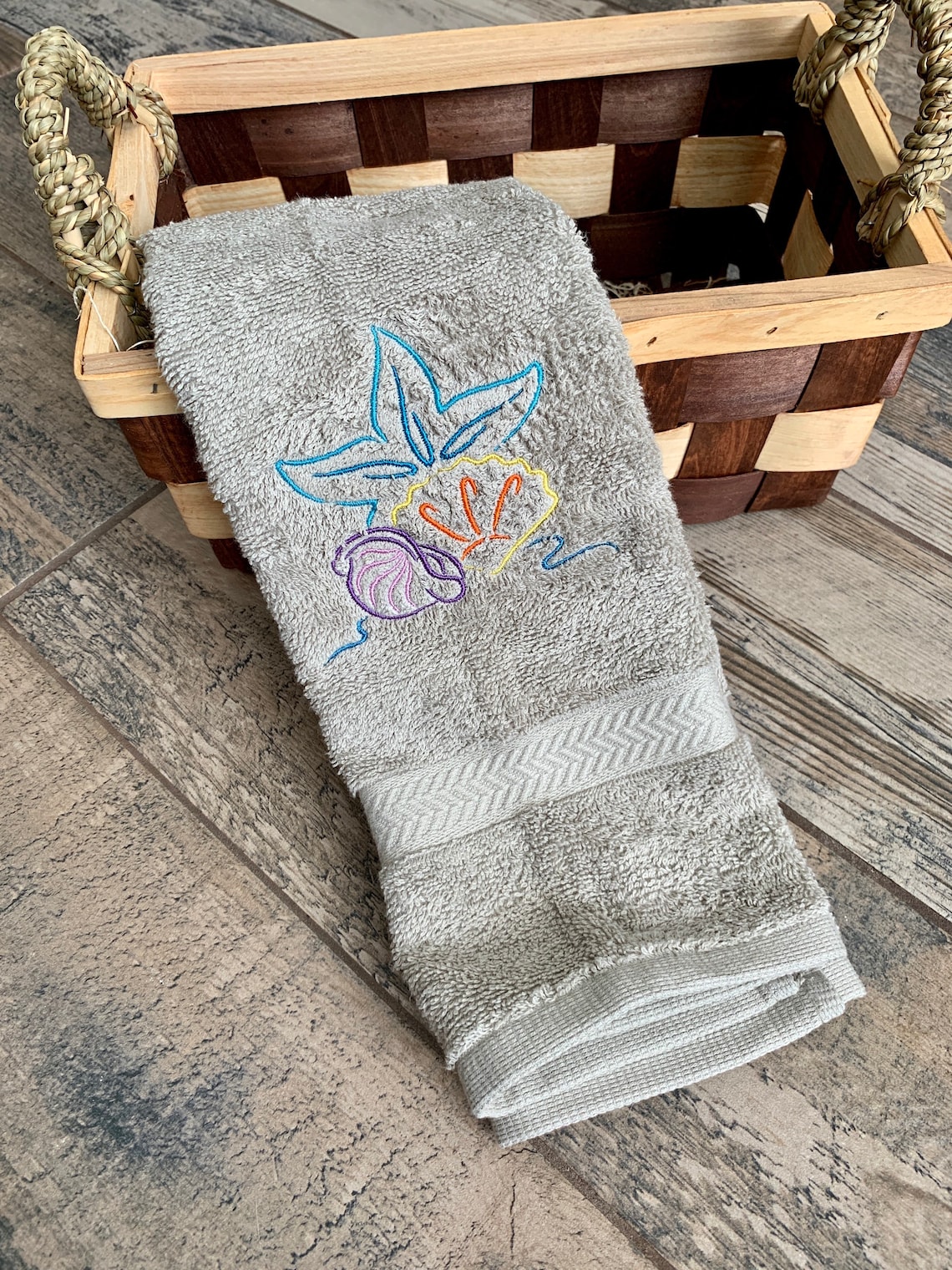 Seashell Kitchen Towel Seashell Hand Towel Beach Kitchen - Etsy