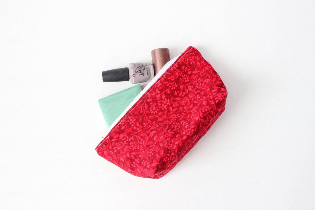 Red Cosmetics Case - Red Cosmetic Bag - Red Zipper Pouch - Back to ...
