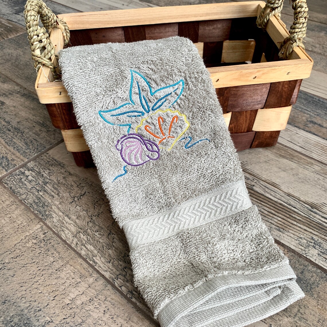 Seashell Kitchen Towel Seashell Hand Towel Beach Kitchen - Etsy