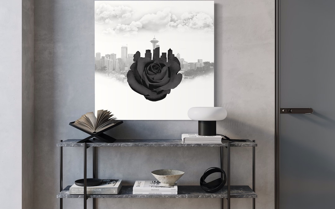 Seattle Skyline Cityscape Modern Minimalist Rose Canvas Print - A ...