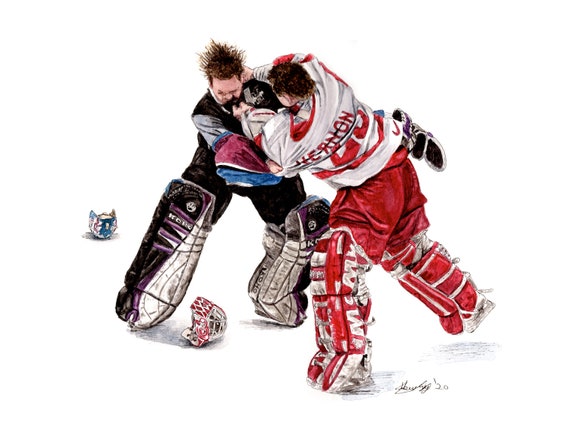 Patrick Roy vs Mike Vernon // Goalie Fight // Colorado | Etsy