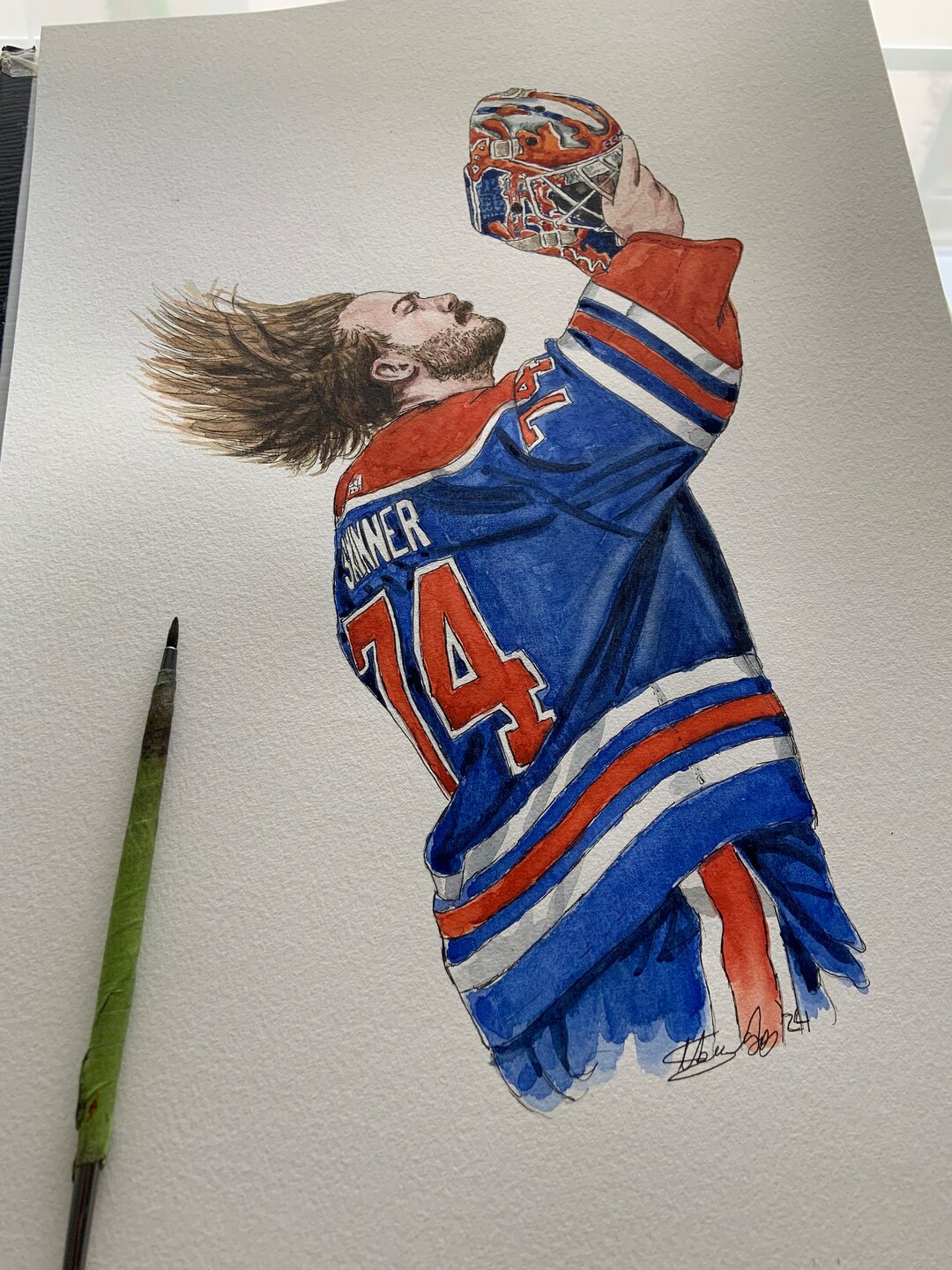 Stuart Skinners Flow // Edmonton Oilers // Hockey // NHL // Watercolour ...