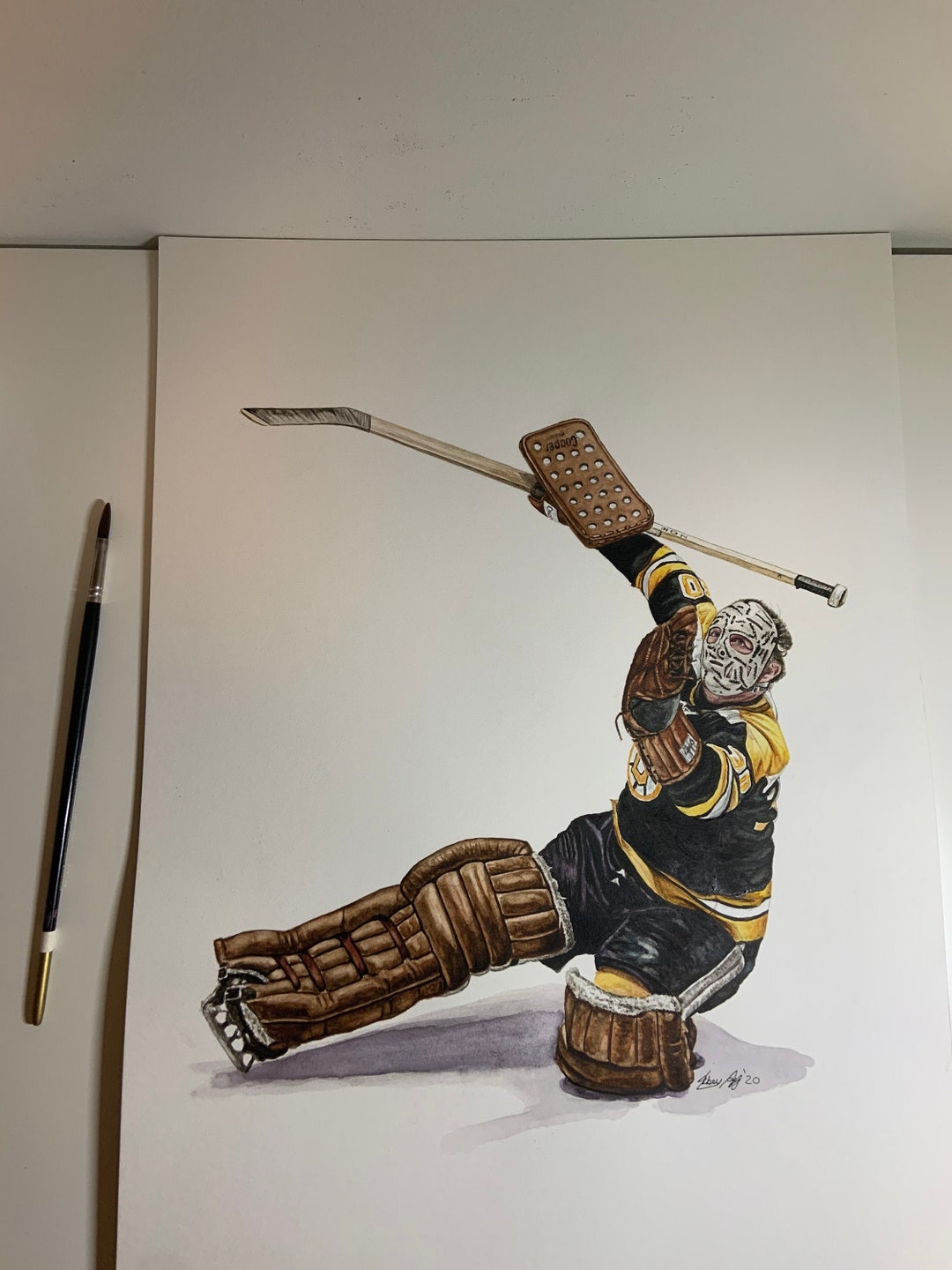 Gerry Cheevers // Boston Bruins // Hockey // NHL // Watercolour ...