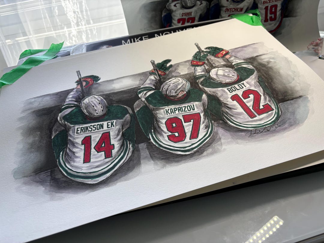 Wilds Bench Kirill Kaprizov, Matt Boldy, Joel Eriksson EK by ...