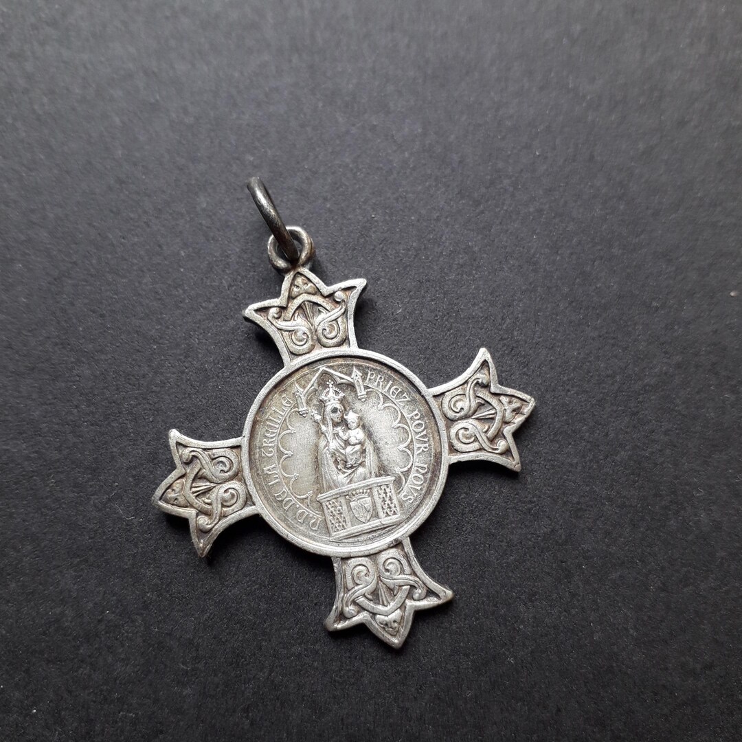 Antique French Religious Cross Pendant: Virgin Mary, Cathedral of Lille ...