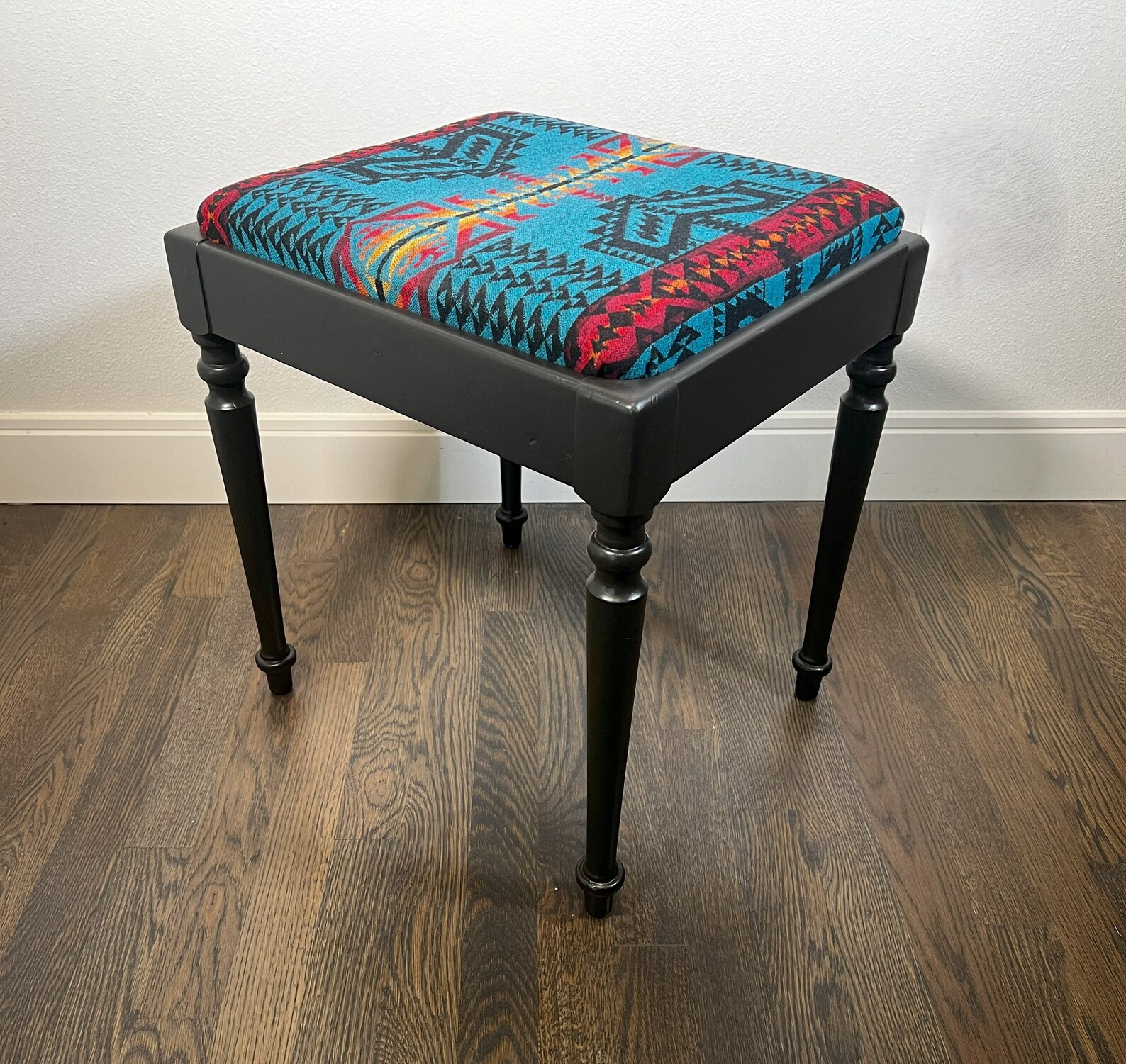 Pendleton Wool Stool With Storage: Native American Pattern, Black Wood ...
