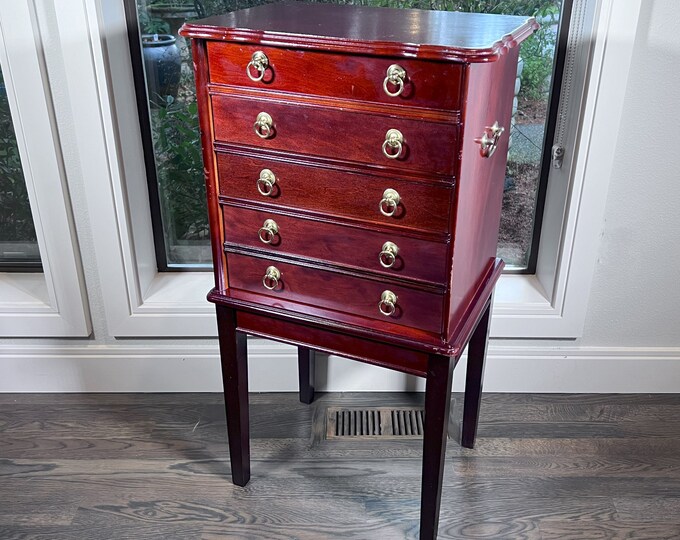 Silverware Chest ~ 4 Compartments ~ Large Size ~ Wood ~ Silver Cloth ...