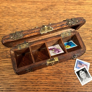 Postage Stamp Holder ~ Stamp Trunk ~ Oak & Brass ~ Vintage Office ...