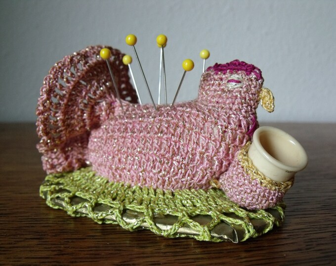 Chicken Pin Cushion, Crocheted ~ Sewing Supplies ~ Collectible ~ White ...