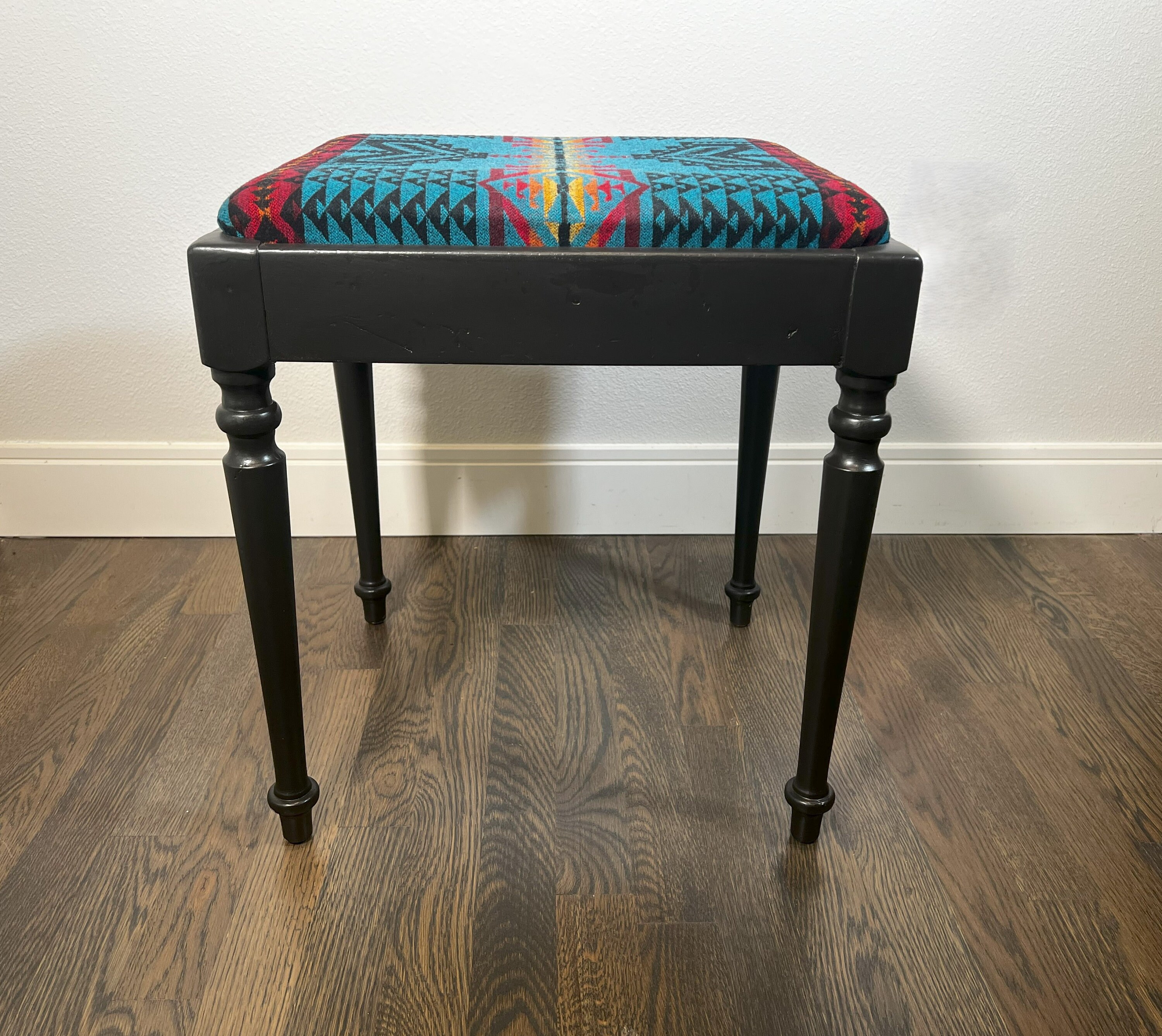 Pendleton Wool Stool With Storage: Native American Pattern, Black Wood ...