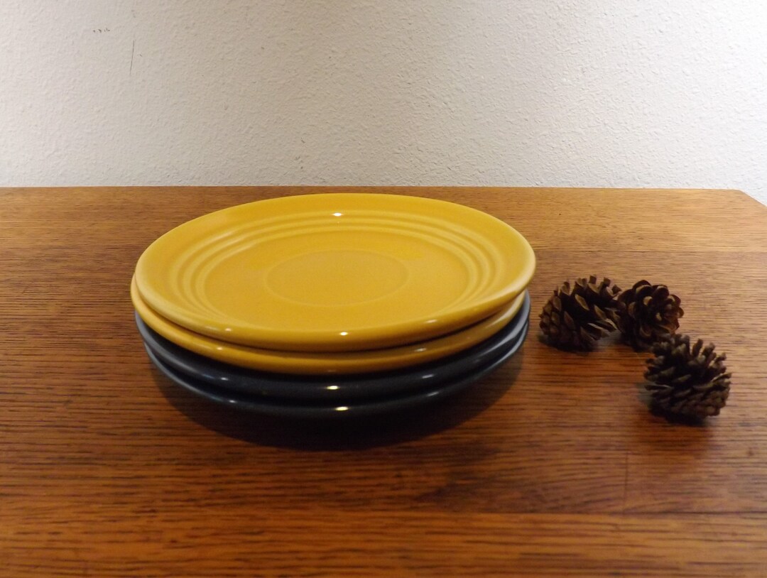 Bauer Ringware Saucers, 6 1940s Blue, Yellow, Ring Ware Mid Century ...