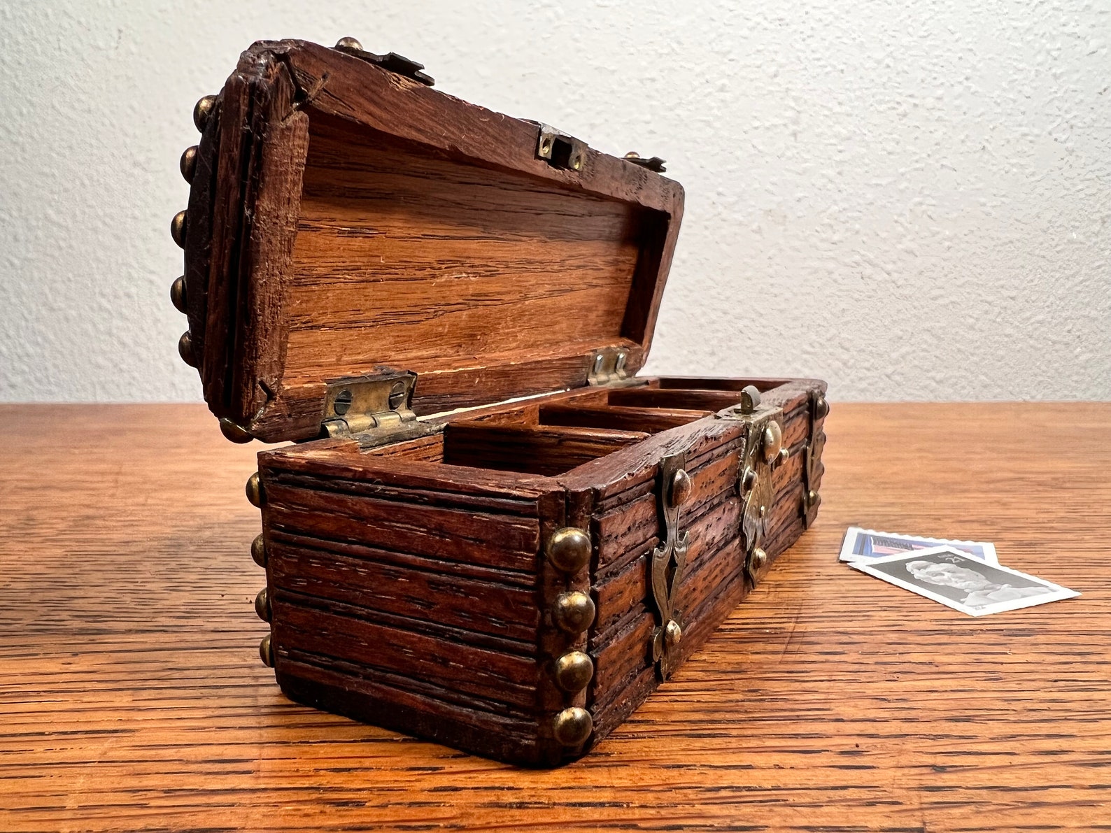 Postage Stamp Holder Stamp Trunk Oak & Brass Vintage - Etsy
