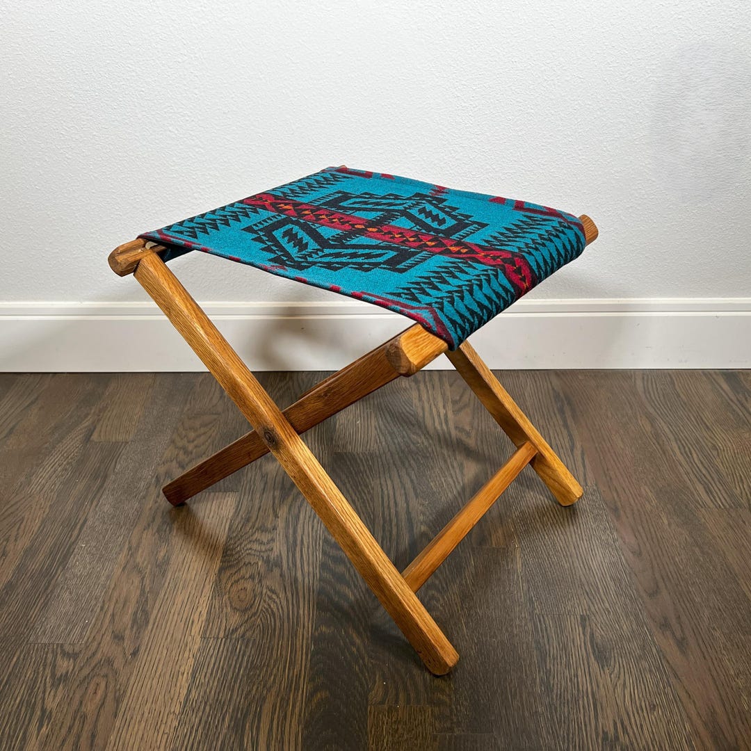 1 Camp Stool Southwest Native American Pattern Vintage Wood/wool Seat ...