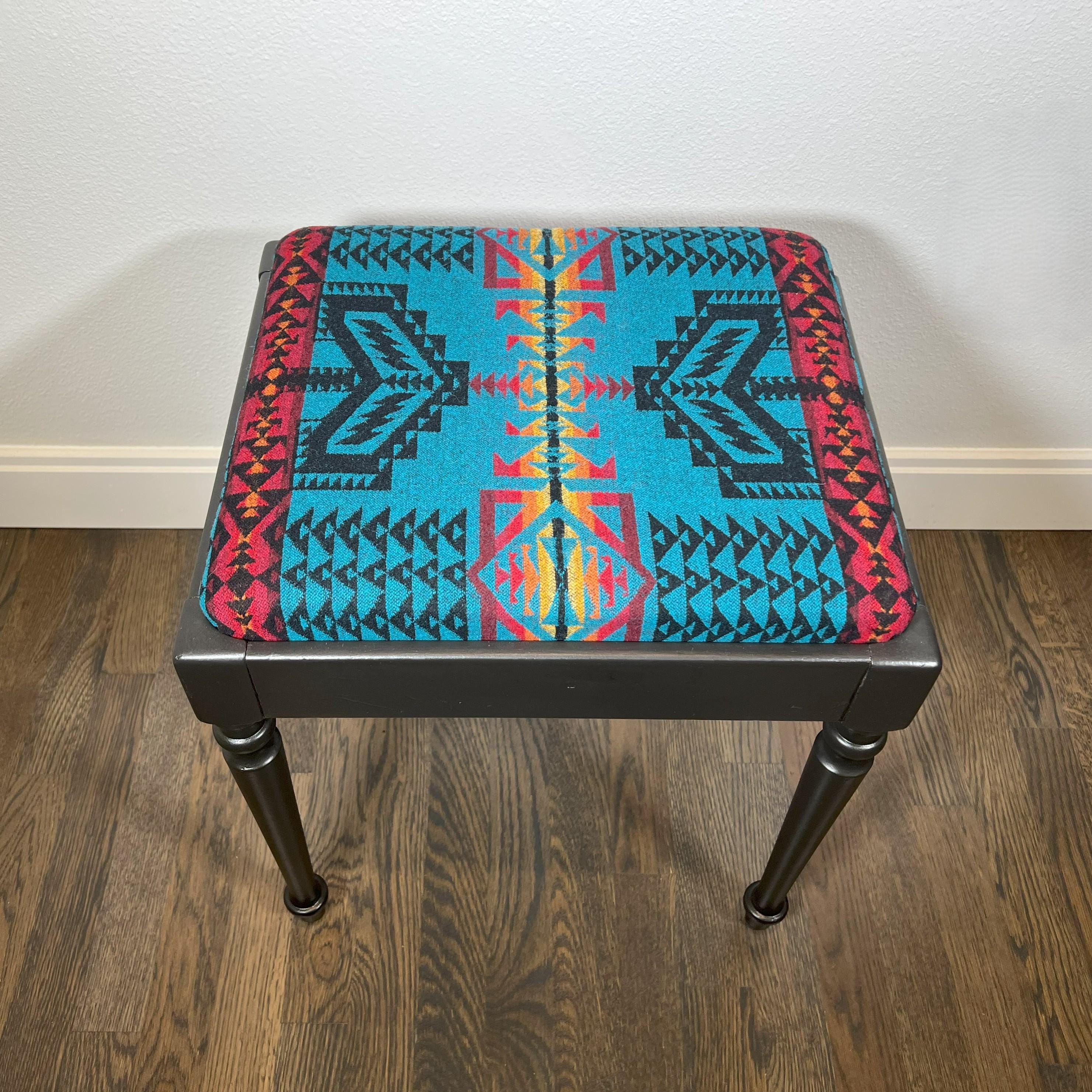 Pendleton Wool Stool With Storage: Native American Pattern, Black Wood ...