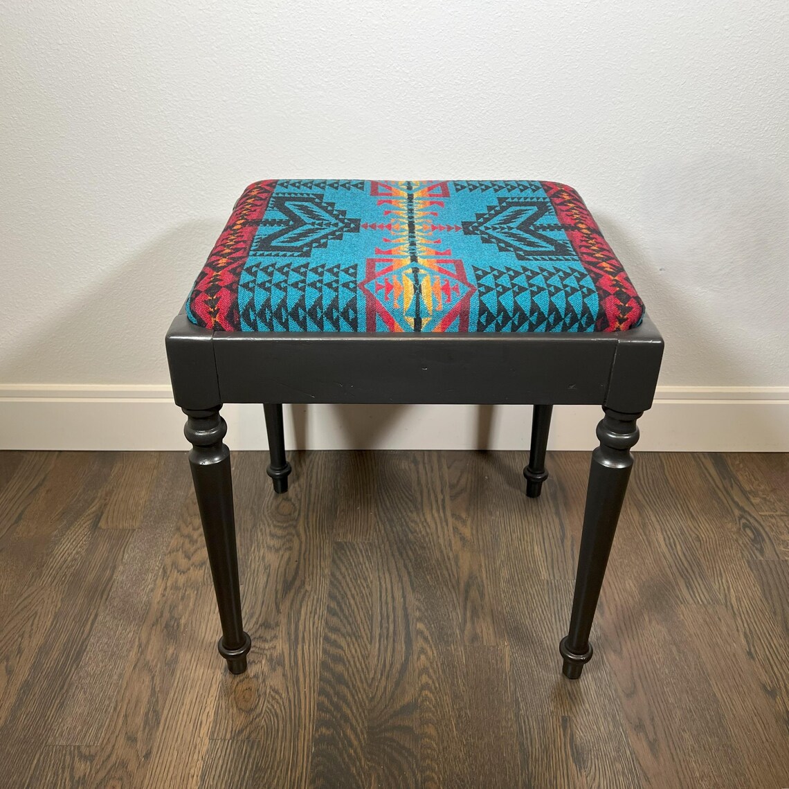 Pendleton Wool Stool With Storage: Native American Pattern, Black Wood ...
