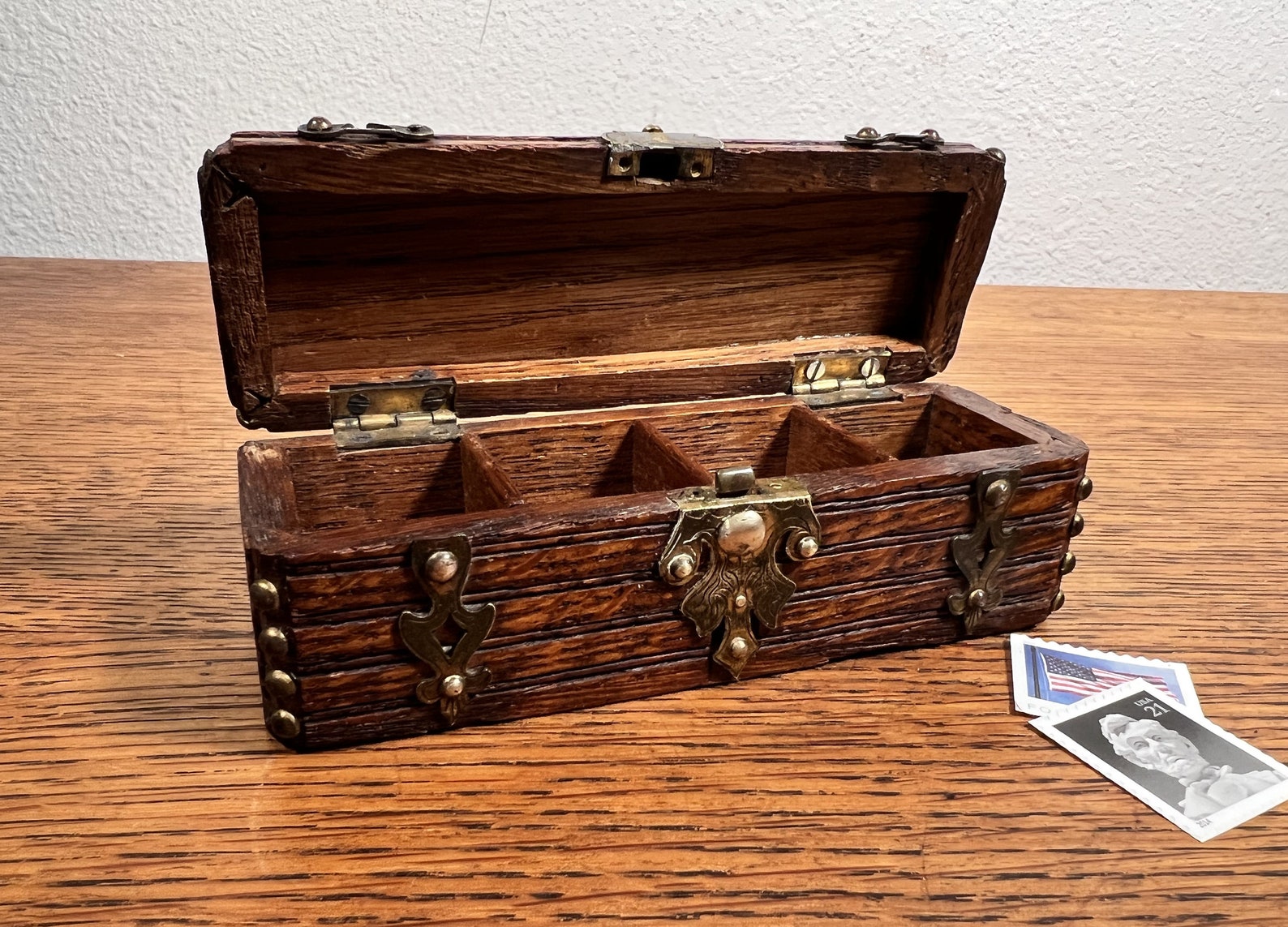 Postage Stamp Holder Stamp Trunk Oak & Brass Vintage - Etsy