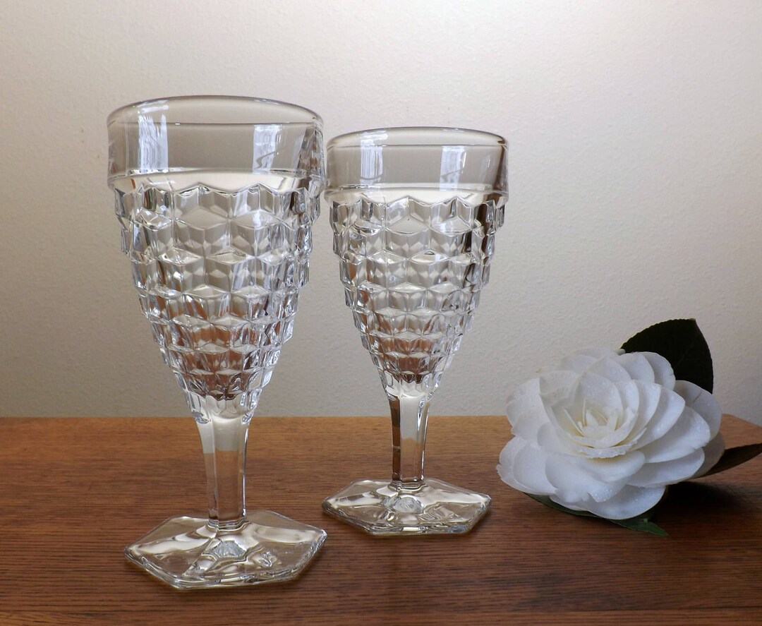 2 ~ Fostoria 'american' Footed Water Goblets ~ Hexagonal ~ Crystal ...