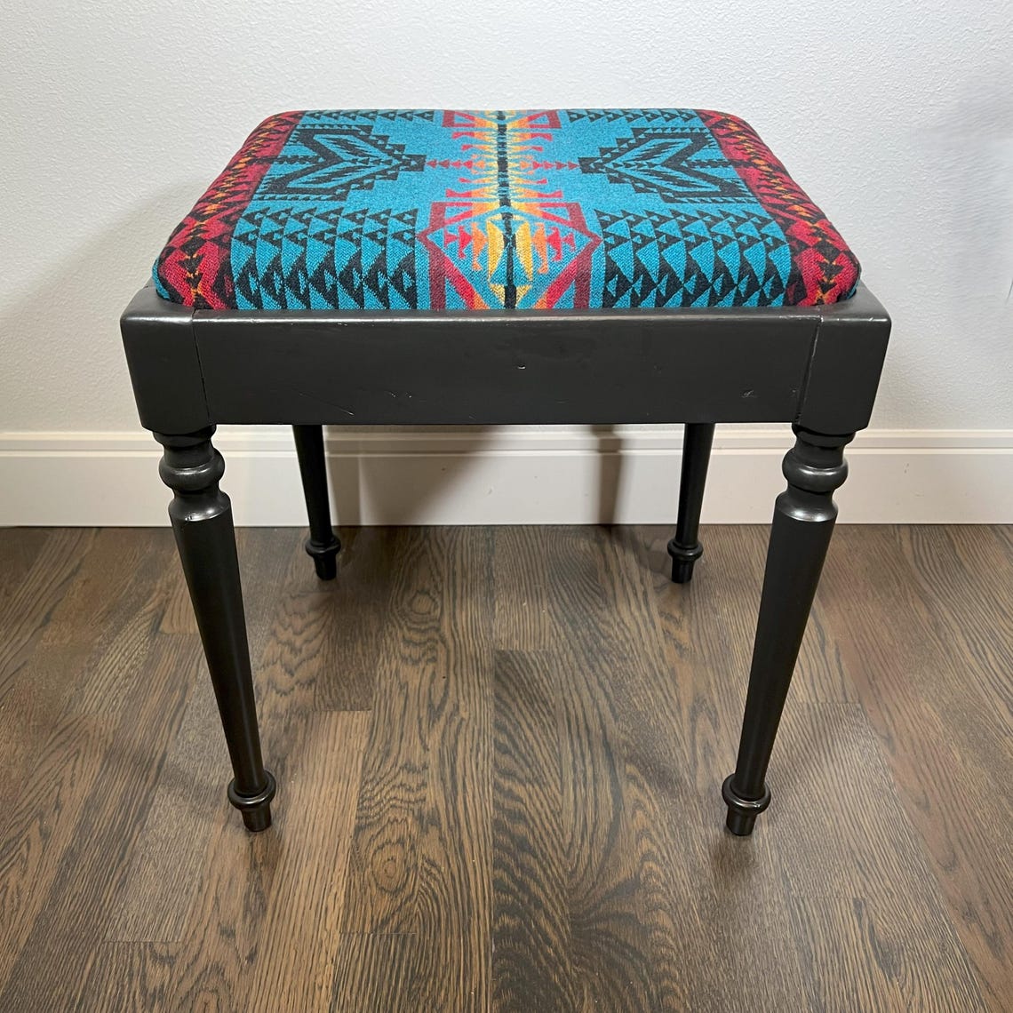 Pendleton Wool Stool With Storage: Native American Pattern, Black Wood ...