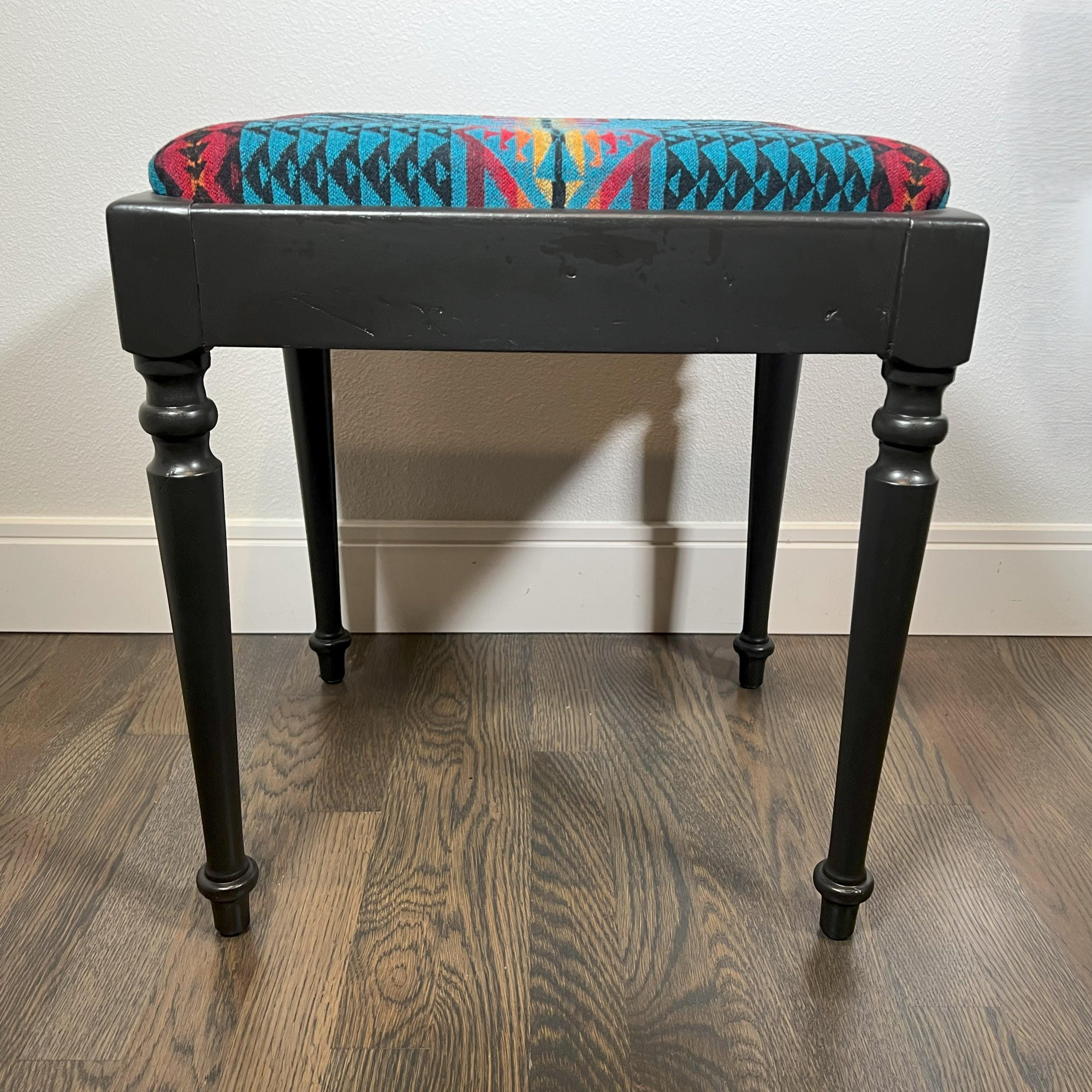 Pendleton Wool Stool With Storage: Native American Pattern, Black Wood ...