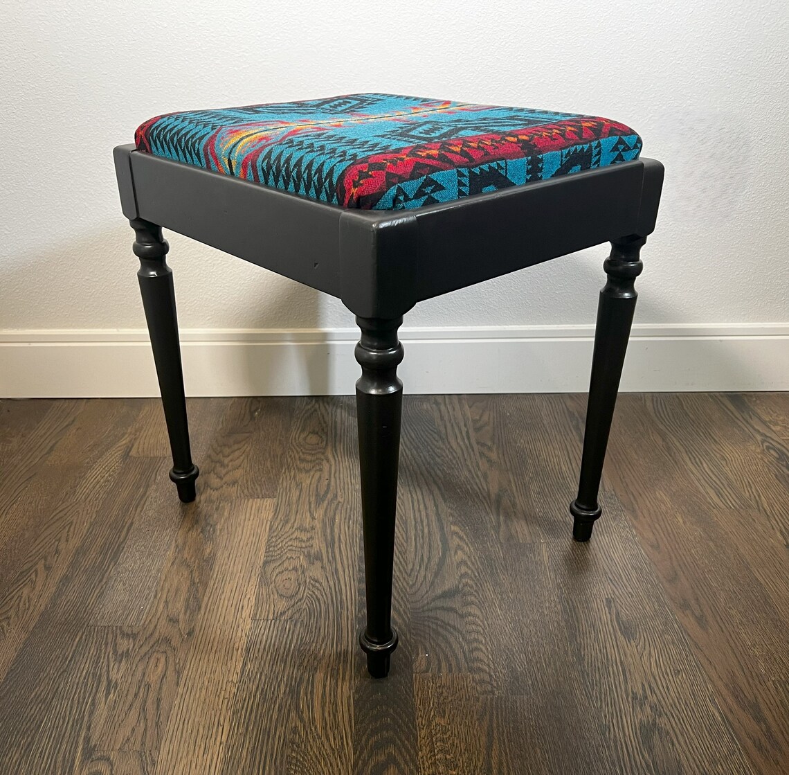 Pendleton Wool Stool With Storage: Native American Pattern, Black Wood ...