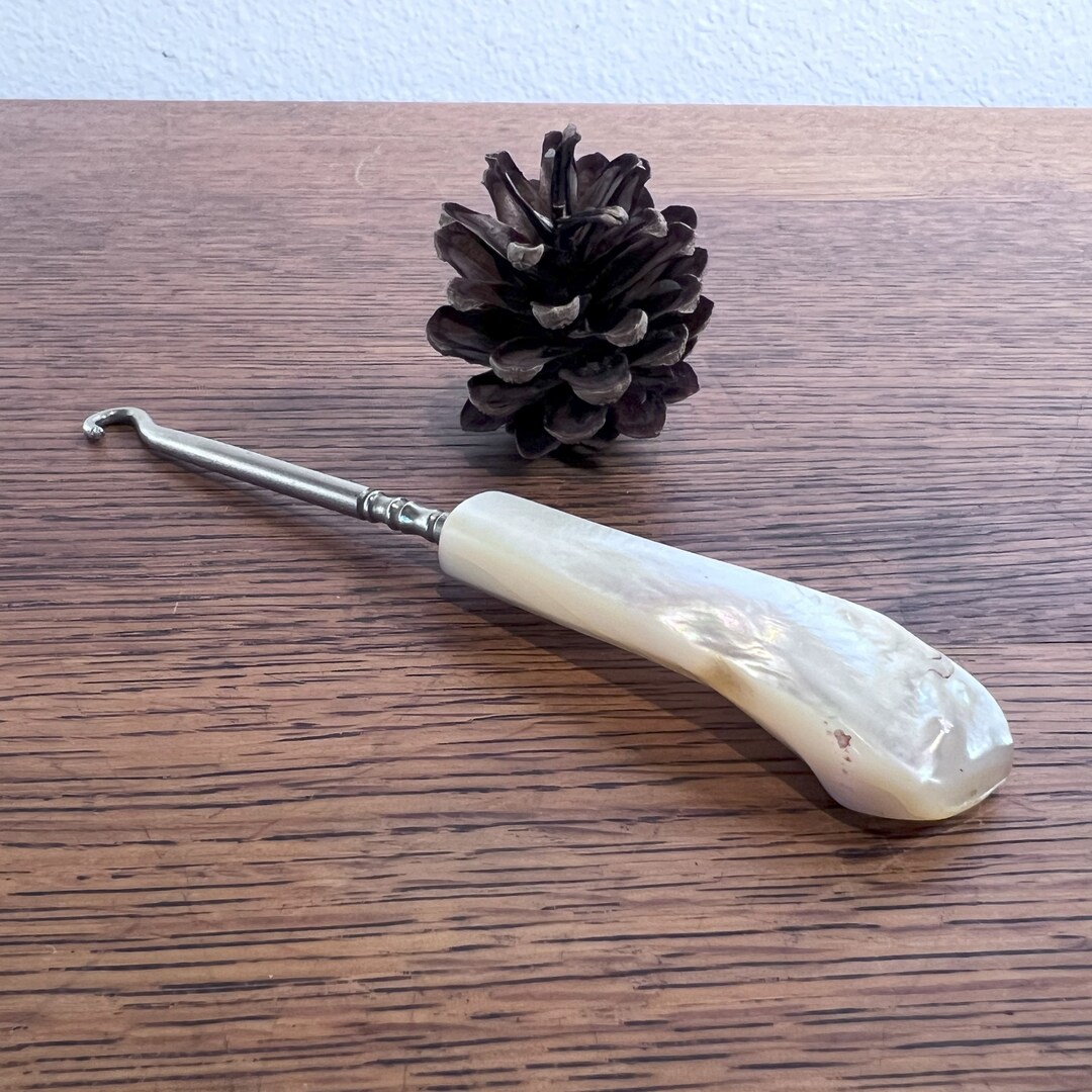 Button Hook ~ Shoe Hook ~ Petrified Shell Stone Handle ~ Collectible ...