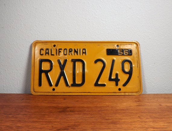 California License Plate 1956 6 Digit RXD 249 Original - Etsy