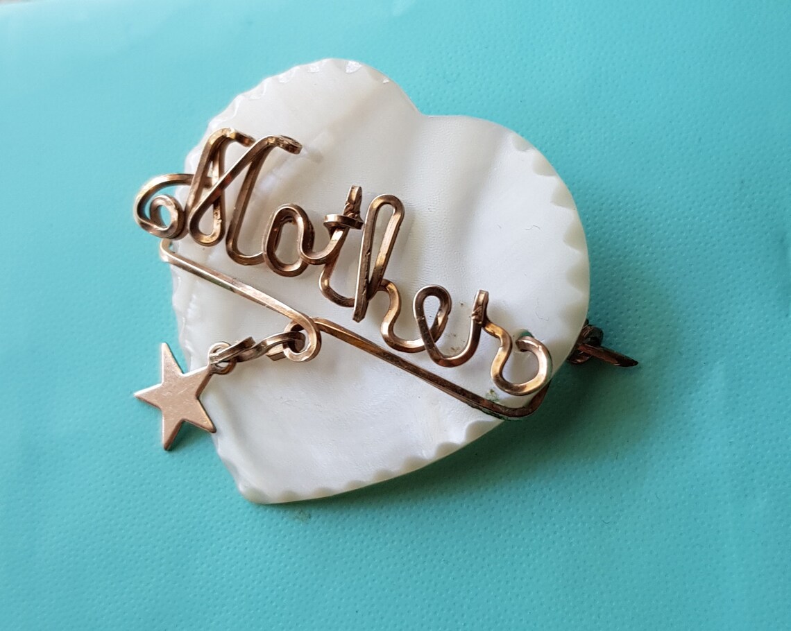 Rolled gold Mother of Pearl Heart Pin Brooch Antique | Etsy