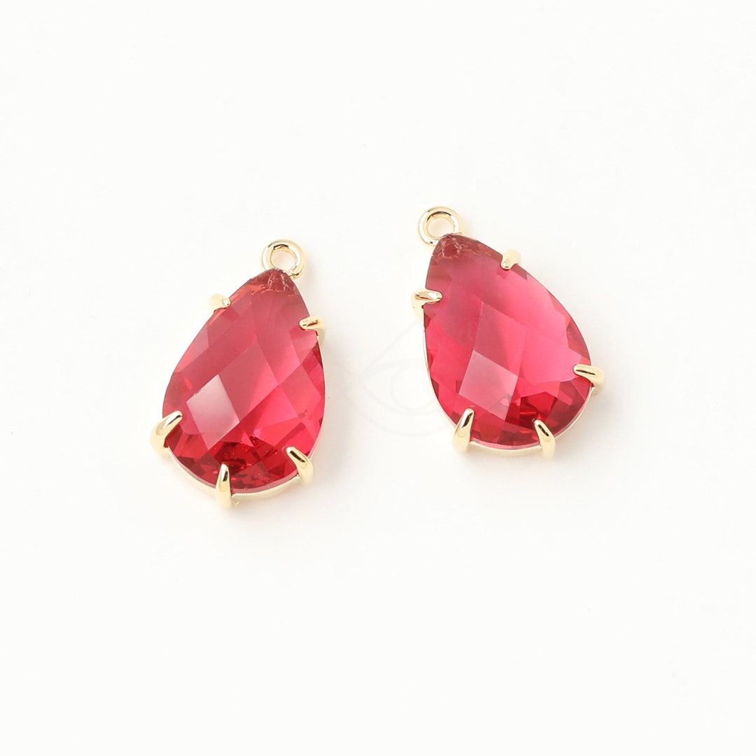 1100091 / Ruby / 16k Gold Plated Brass Framed Glass Pendant 8.8mm X 15 ...