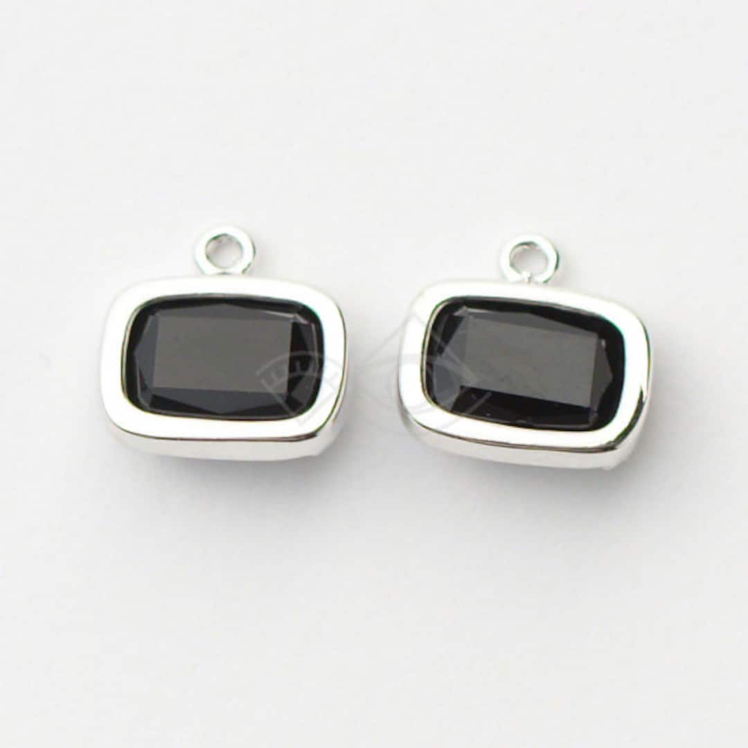 1062052 / Jet / Rhodium Plated Brass Framed Glass Pendant 9.5mm X 9.5mm ...