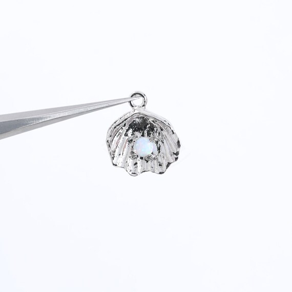 3766012 / Opal Seashell / Rhodium Plated Brass Pendant with | Etsy