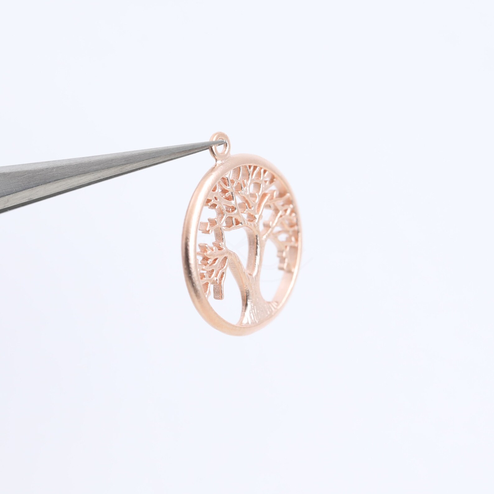 3609017 / Tree in Circle / Matt Rose Gold Plated Brass Pendant 16mm ...