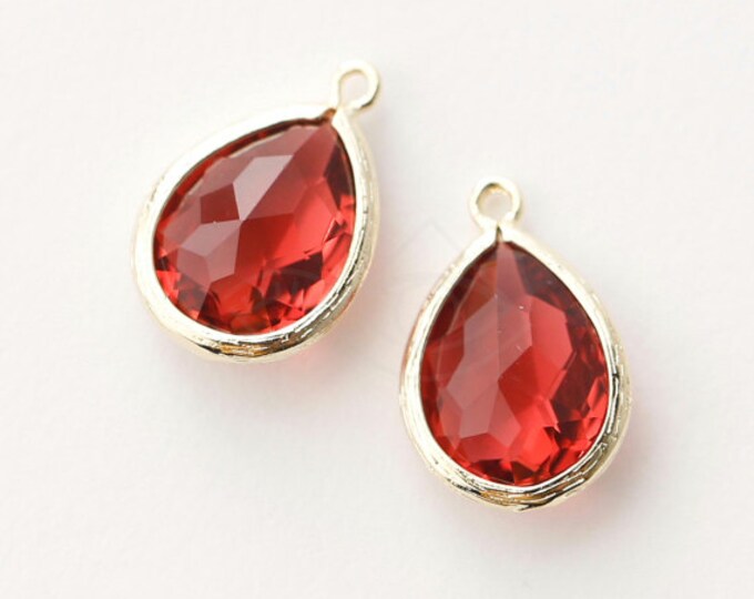 1065011 / Ruby / 16k Gold Plated Brass Framed Glass Pendant 11.7mm X 17 ...