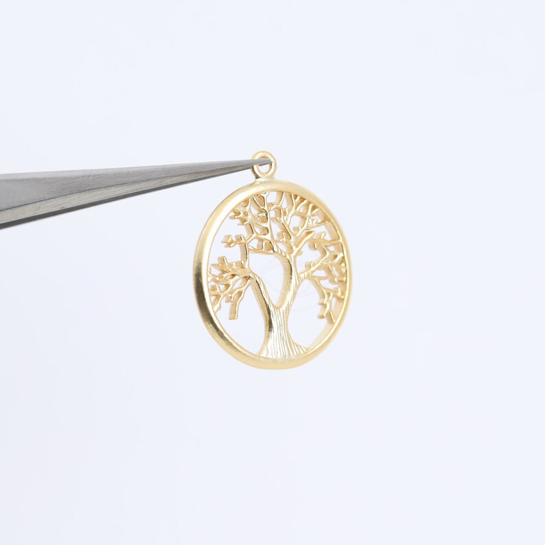 3609017 / Tree in Circle / Matt Rose Gold Plated Brass Pendant 16mm ...