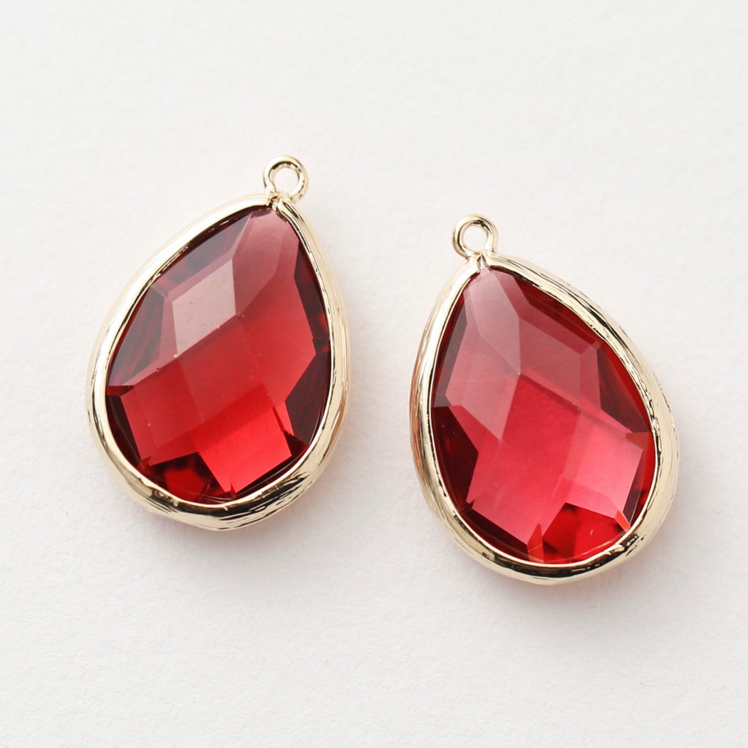 1067241 / Ruby / 16k Gold Plated Brass Framed Glass Pendant | Etsy
