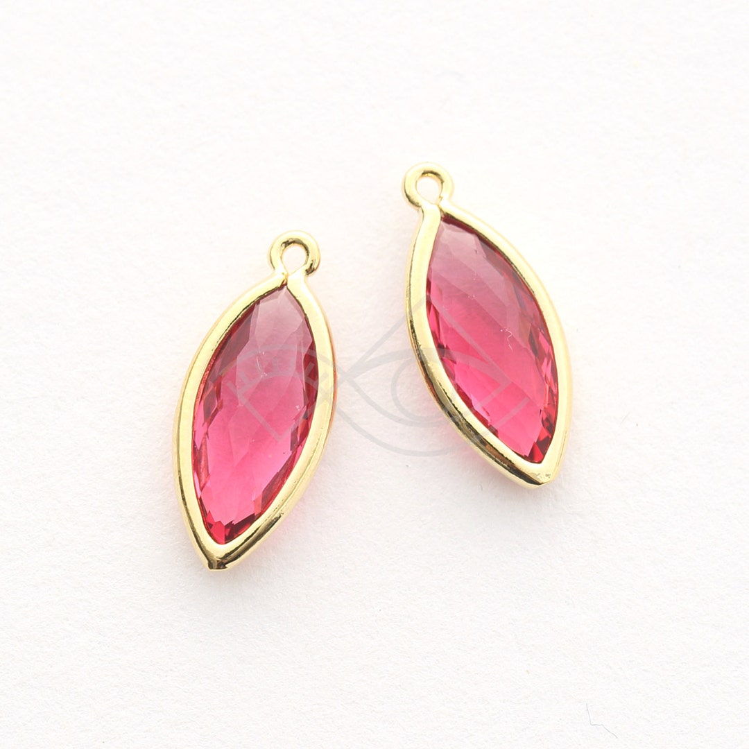 1075051 / Ruby / 16k Gold Plated Brass Framed Glass Pendant 8.5mm X 19 ...