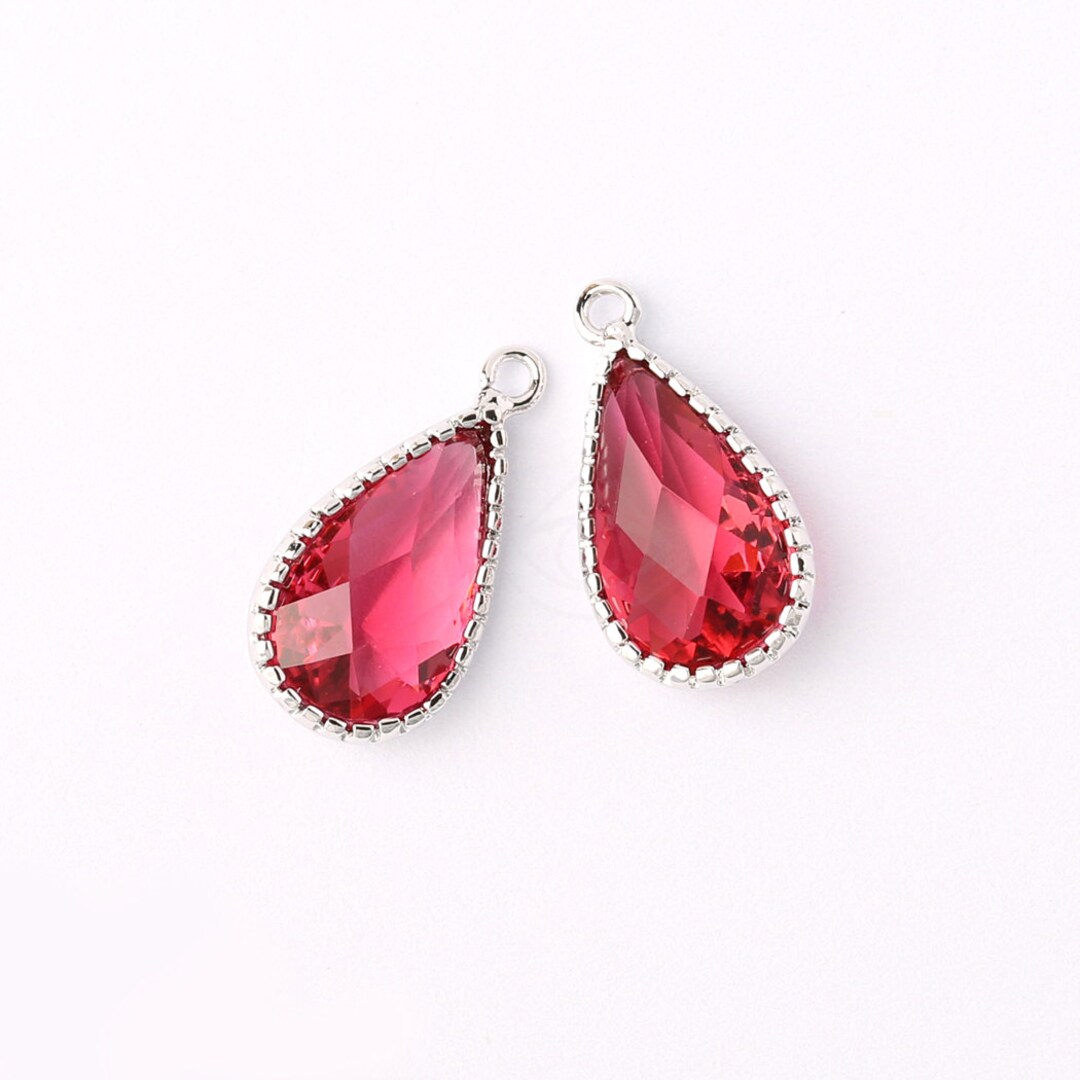 1085222 / Ruby / Rhodium Plated Brass Framed Glass Pendant 8.2mm X 15 ...