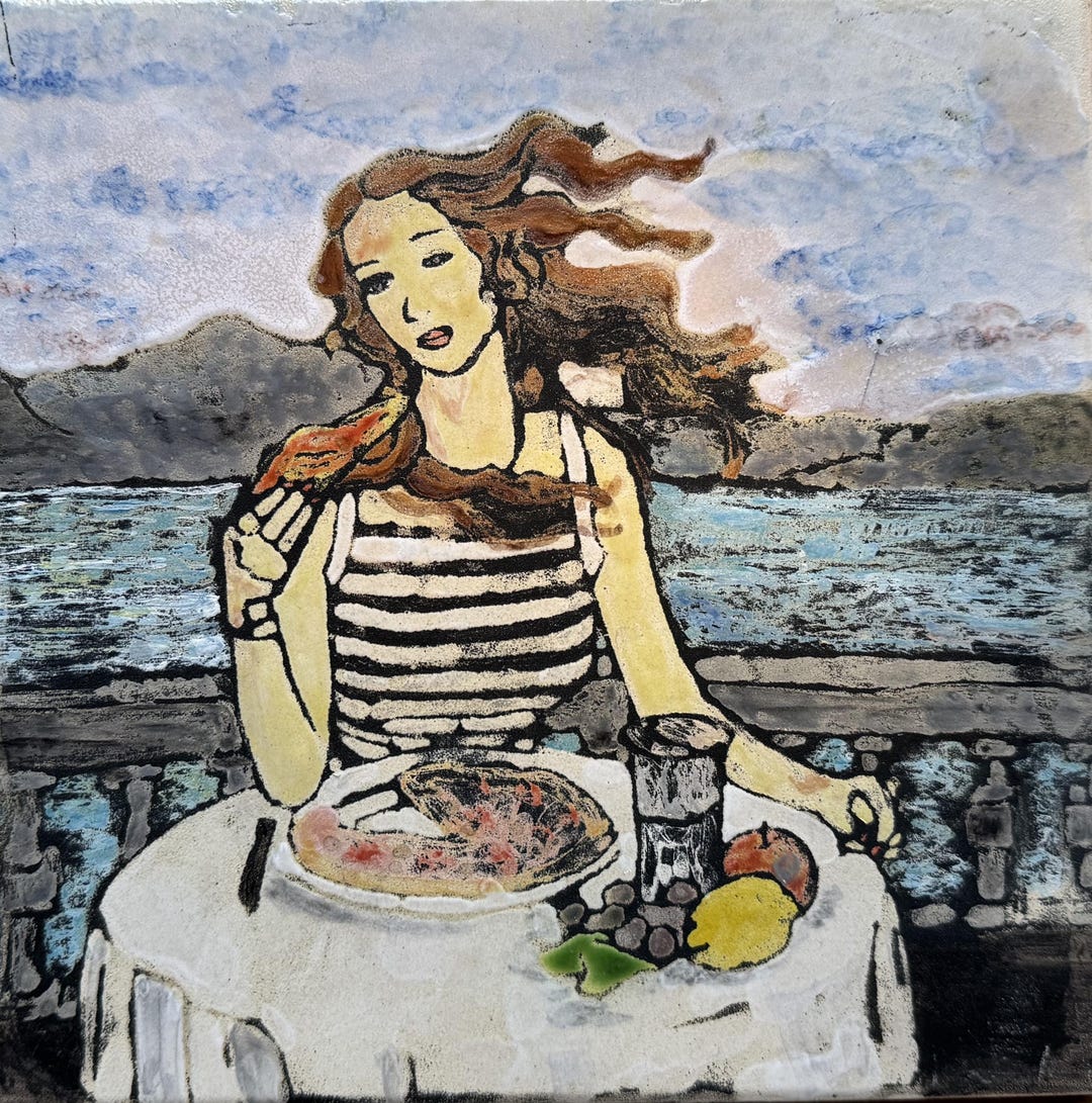 Handmade Ceramic Tile - Home Decor - Venus on Vacation - 20X20 Cm (8X8 ...