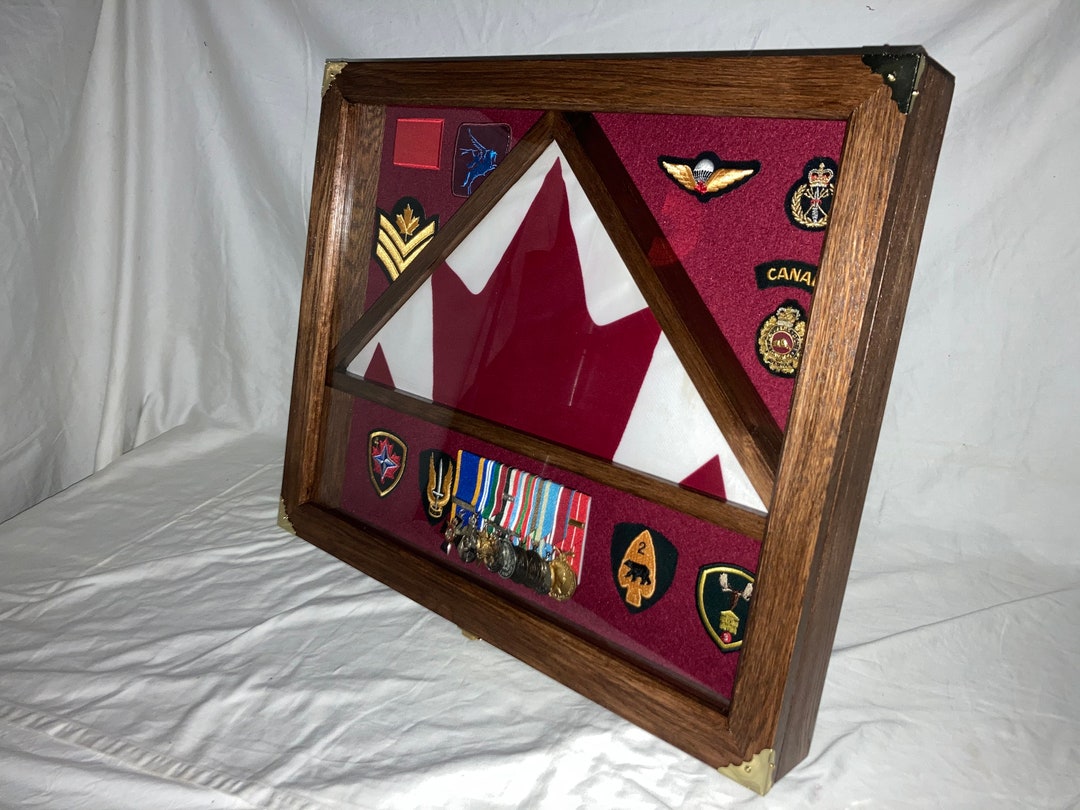 Canadian Flag & Medal Shadow Box: Red Oak Display Case - Etsy