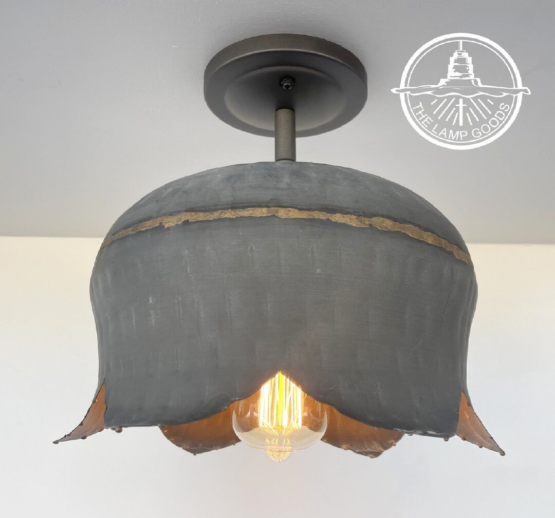 Large Lotus Collection Ceiling Light of Galvanized Metal Rustic ...