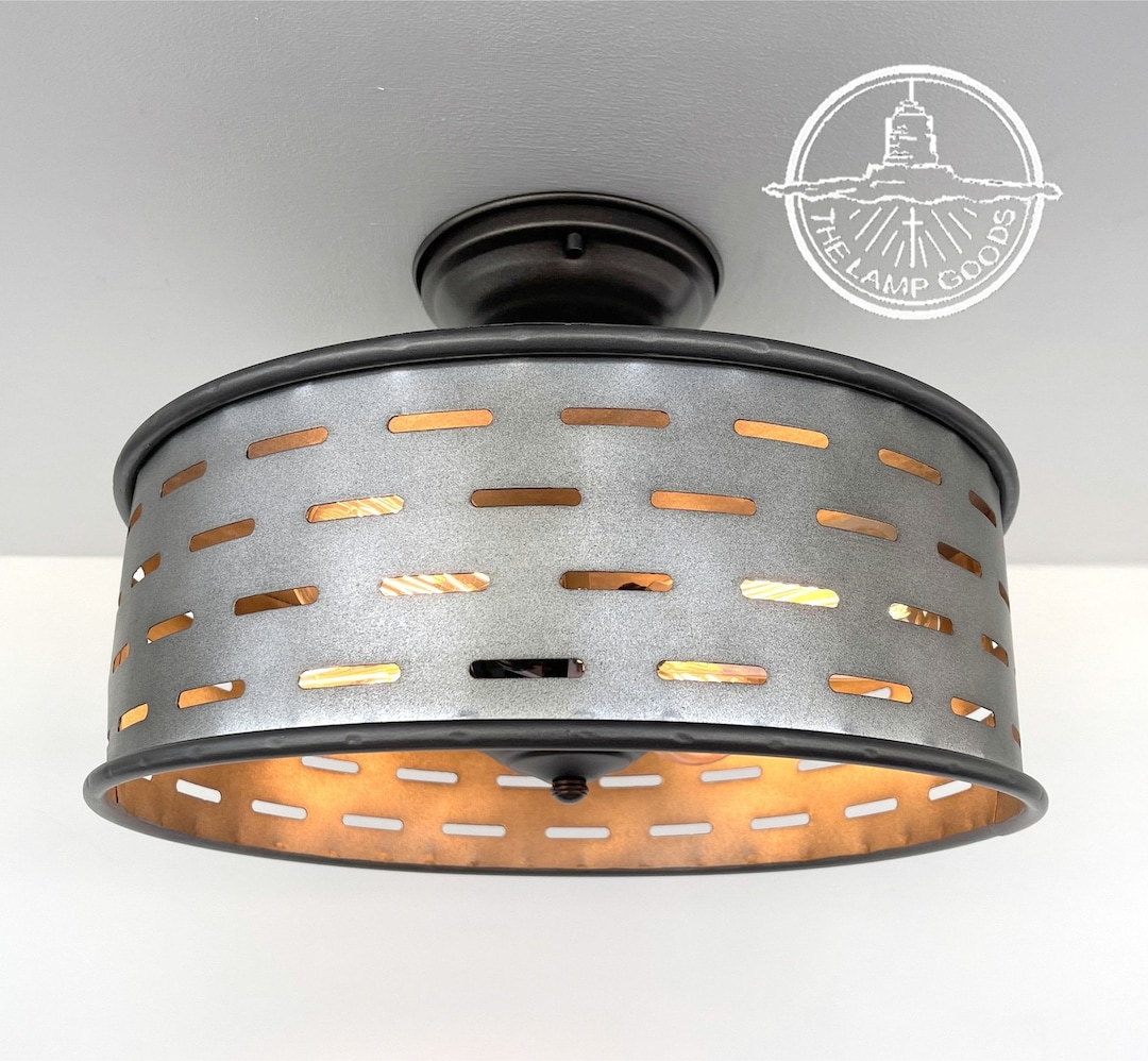 Farmhouse Ceiling Light of Galvanized Metal Rustic Farmhouse Flush ...