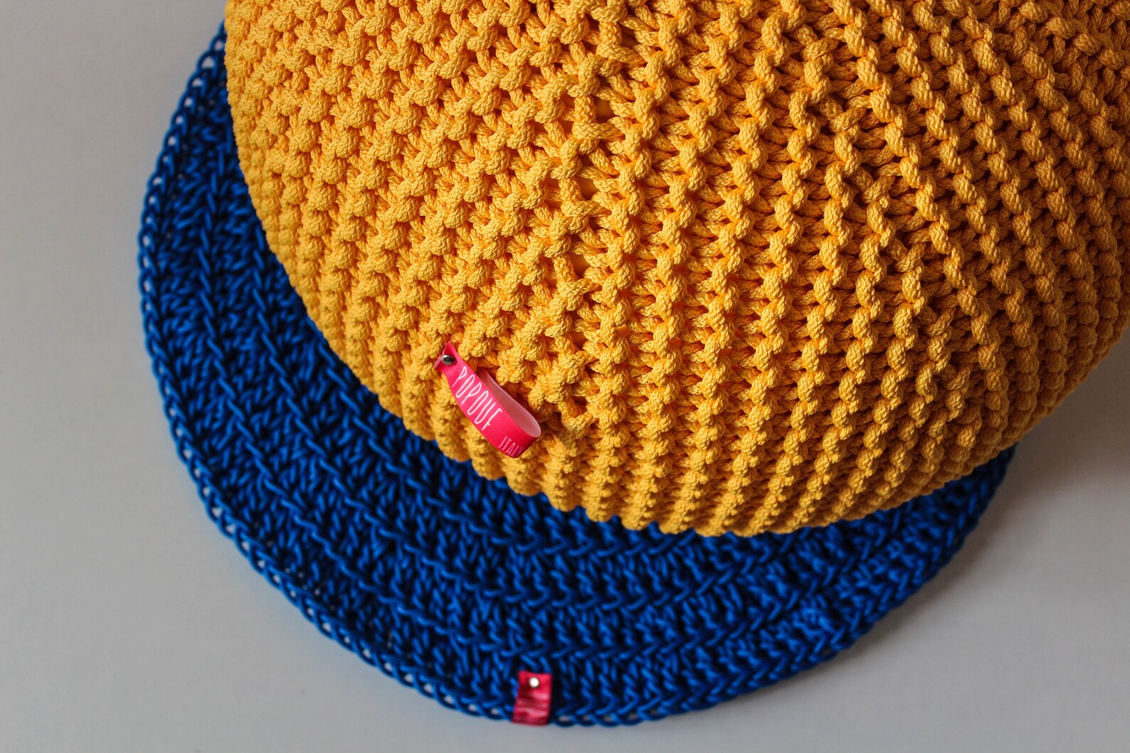 Knitted Pouf Ottoman Yellow Pouf Handmade in Italy Unique - Etsy
