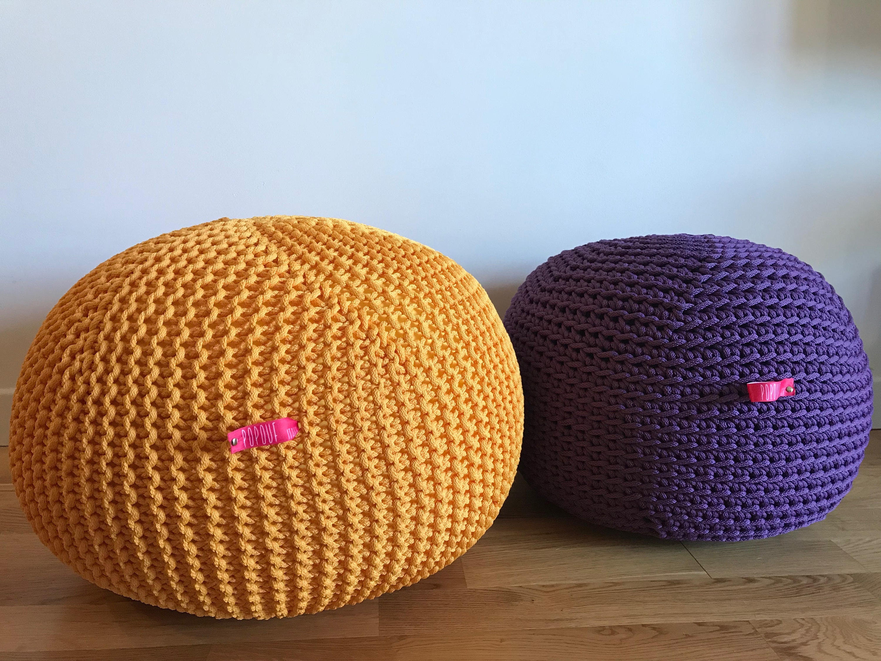 Knitted Pouf Ottoman Yellow pouf Handmade in Italy unique | Etsy