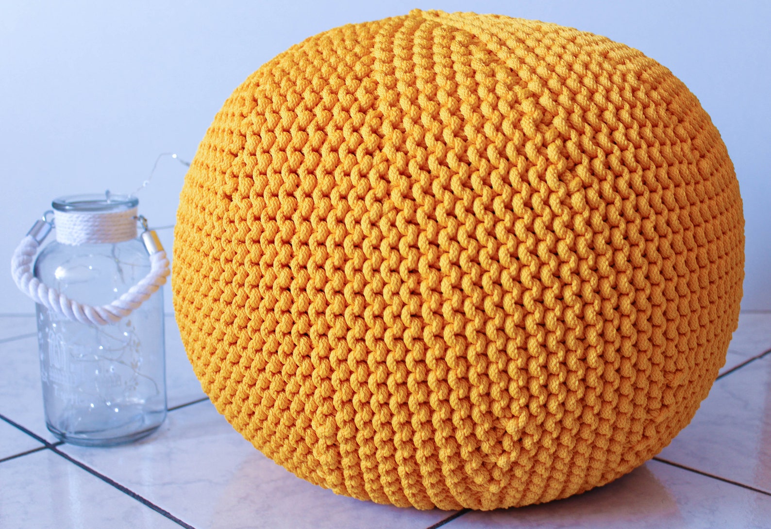 Knitted Pouf Ottoman, Yellow Pouf Handmade in Italy Unique Gifts - Etsy