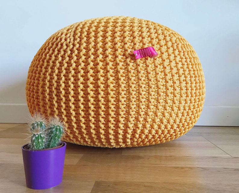 Knitted Pouf Ottoman Yellow Pouf Handmade in Italy Unique - Etsy