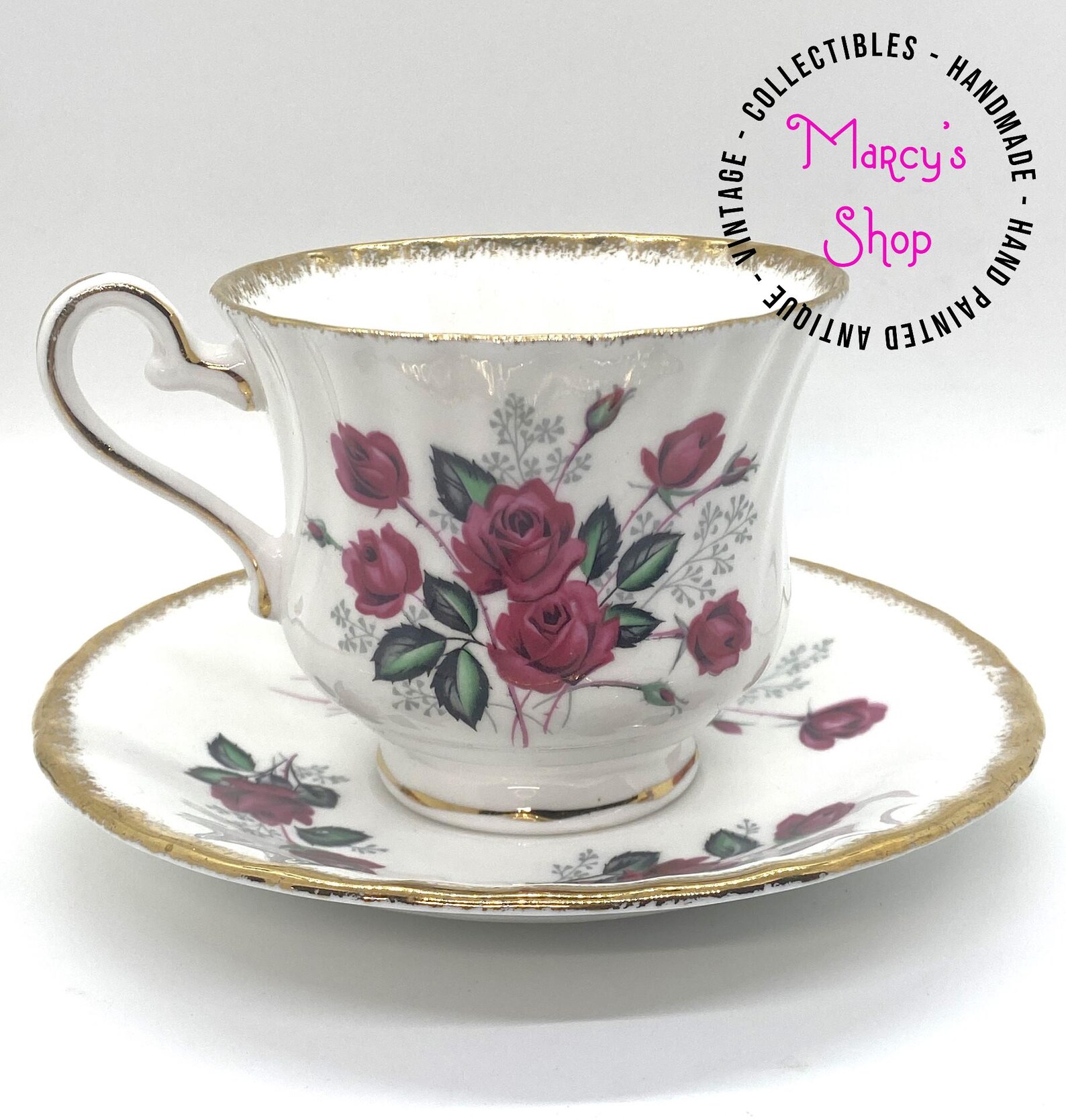 Vintage Sutherland H and M Tea Cup & Saucer, Roses Pattern, Fine Bone ...