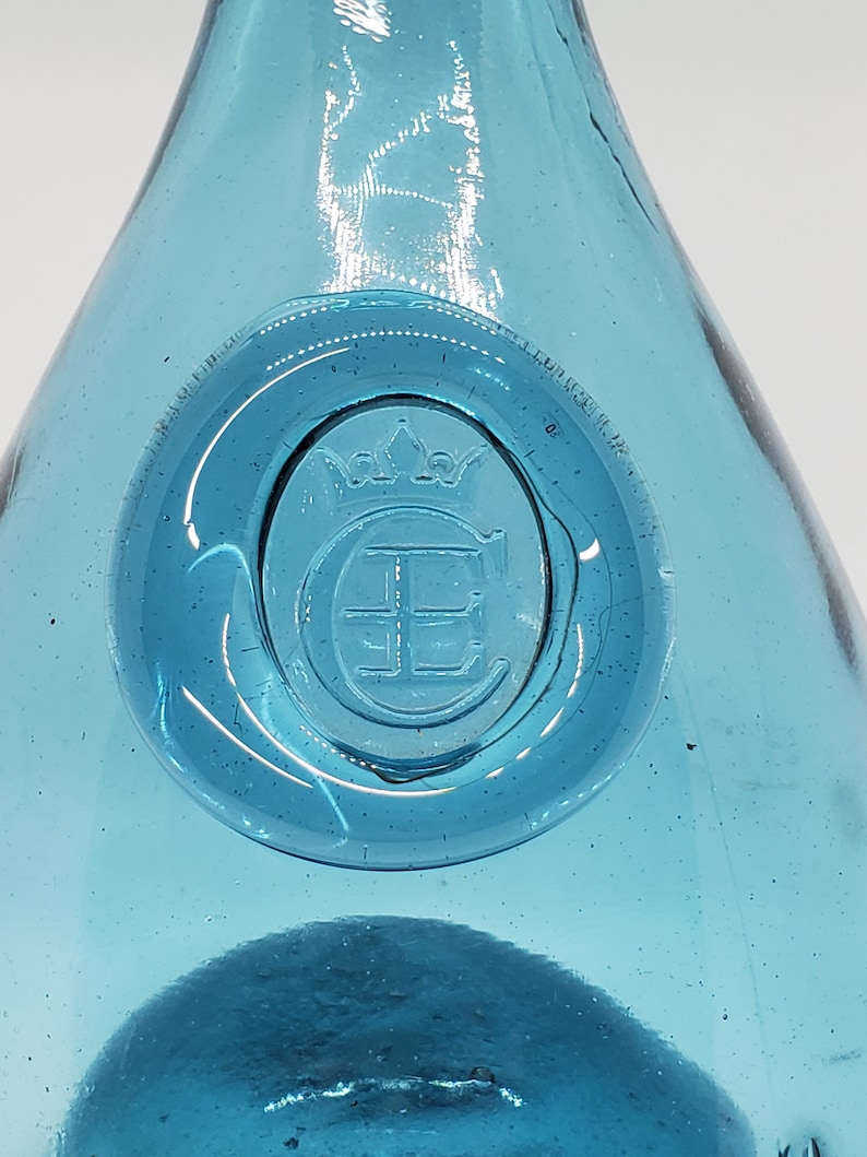 Vintage Holmegaard Denmark Hand-blown Aqua Blue Glass Bottle / Decanter ...