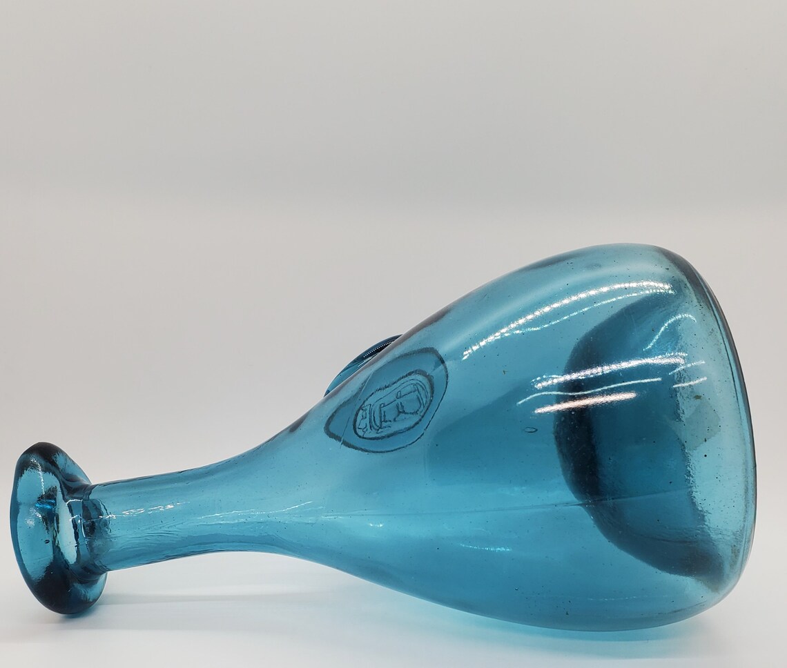 Vintage Holmegaard Denmark Hand-blown Aqua Blue Glass Bottle / Decanter ...